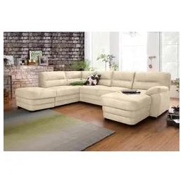 Wohnlandschaft COTTA "Royale U-Form" Sofas Gr. B/H/T: 316cm x 90cm x 93cm, Luxus-Microfaser, Ottomane links, mit Bettfunktion, beige (natur) wahlweise mit Bettfunktion