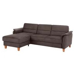 Ecksofa Home Affaire "Palmera L-Form" Sofas Gr. B/H/T: 244 cm x 89 cm x 163 cm, Luxus-Microfaser, Recamiere links, mit Bettfunktion-mit Bettkasten, braun (nuß) Federkern, wahlweise mit Bettfunktion und mitohne Bettkasten