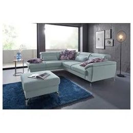 Sit & More Ecksofa SIT & MORE "Percy L-Form" Sofas Gr. B/H/T: 270cm x 77cm x 235cm, Feinstruktur, Ottomane links, mit satiniertem Nickelfuß, blau (aqua) 12 cm Fußhöhe, Sitztiefenverstellung, wahlweise in 2 Fußfarben