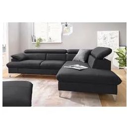 Ecksofa COTTA "Caluso L-Form" Sofas Gr. B/H/T: 256cm x 74cm x 208cm, NaturLEDER, Ottomane rechts, ohne Bettfunktion-ohne Bettkasten-mit Kopfteilverstellung, schwarz inklusive Kopfteilverstellung, wahlweise mit Bettfunktion