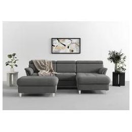 Sit & More Ecksofa SIT & MORE "Marano L-Form" Sofas Gr. B/T: 257cm x 166cm, Soft clean, mega-Recamiere rechts, ohne Bettfunktion-ohne Bettkasten-inklusive Kopfteilverstellung-Fußfarbe: Nickel satiniert, grau inklusive Kopfteilverstellung, wahlweise mit Bettfunktion, Bettkasten