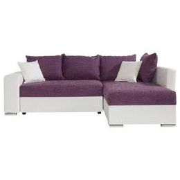 Ecksofa Collection AB "John L-Form" Sofas Gr. B/H/T: 226cm x 80cm x 160cm, Kunstleder SOFTLUX-Struktur, mit Federkern, lila (weiß, lila) Regalarmlehne,Bettfunktion,Bettkasten,Ottomane beiseitig montierbar