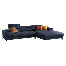 Ecksofa W.Schillig "piedroo" Sofas Gr. B/H/T: 303 cm x 70 cm x 193 cm, Stoff S37, Longchair rechts, mit Kopfteilverstellung-ohne Sitztiefenverstellung, blau (dark blue s37) Ecksofa Kopfteilverstellung, wahlweise mit Sitztiefenverstellung, Breite 303cm