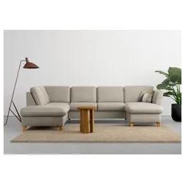 Wohnlandschaft Home Affaire "Trelleborg U-Form" Sofas Gr. B/H/T: 307 cm x 86 cm x 213 cm, Feincord, Ottomane links, ohne Bettfunktion-ohne Stauraum, grau (steel) wahlweise mit Bettfunktion und Bettkasten, inkl. Federkern-Polsterung