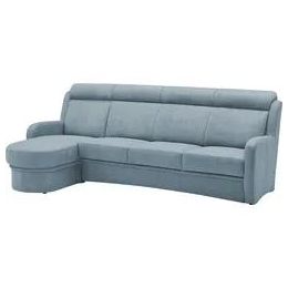 Ecksofa VILLA BECK "Varese L-Form" Sofas Gr. B/H/T: 256cm x 99cm x 83cm, Microfaser, Longchair links, ohne Bettkasten, blau (16 steel) Kopfteilverstellung, wahlweise mit Sitzvorzug, in Sitzhöhe 46 cm