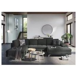 Sit & More Wohnlandschaft SIT&MORE "Latigo U-Form" Sofas Gr. B/T: 346 cm x 201 cm, Flachgewebe, mega-Recamiere rechts, mit Bettfunktion-mit Bettkasten, grau (anthrazit) mit Mega-Recamiere, wahlweise Bettfunktion und Bettkasten