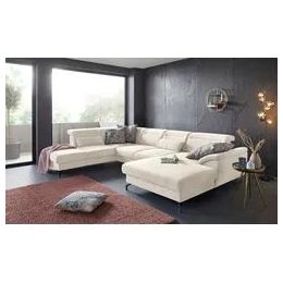 Sit & More Wohnlandschaft SIT & MORE "Percy U-Form" Sofas Gr. B/H/T: 343cm x 77cm x 235cm, Luxus-Microfaser Paris, Recamiere rechts, mit schwarzem Nickelfuß, beige (creme) 12 cm Fußhöhe, Sitztiefenverstellung, wahlweise in 2 Fußfarben