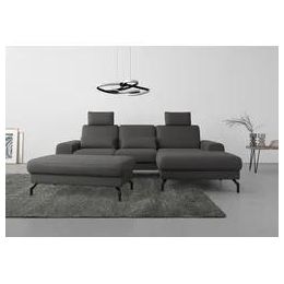 Sit & More Ecksofa SIT&MORE "Cinturo L-Form" Sofas Gr. B/H/T: 283 cm x 91 cm x 175 cm, Luxus-Microfaser TORO, mega-Recamiere rechts, inklusive Sitztiefenverstellung-inklusive Federkern, grau (anthrazit) inklusive Sitztiefenverstellung und Federkern, Sitzhöhe 48 cm