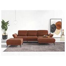 Ecksofa Inosign "Coco L-Form" Sofas Gr. B/H/T: 284 cm x 88 cm x 196 cm, Feincord, mega-Recamiere rechts, mit Sitztiefenverstellung-mit Armteilverstellung-mit Kopfteilverstellung-mit Federkern, rosegold (kupfer) Sitztiefen-, Arm- und Kopfteilverstellung, Cord-Bezug, Fußhöhe 15 cm