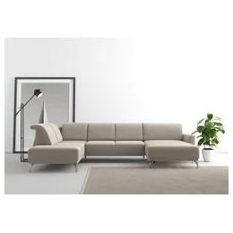 Sit & More Wohnlandschaft SIT & MORE "Bailando U-Form" Sofas Gr. B/H/T: 337cm x 84cm x 205cm, Chenille, Ottomane links, ohne Kopfteilverstellung-ohne Vorziehsitz, braun (latte) wahlweise mit Kopfteilverstellung und Vorziehsitz, motorisch