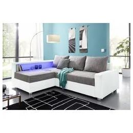 Ecksofa Collection AB "Relax L-Form" Sofas Gr. B/H/T: 223cm x 84cm x 91cm, Kunstleder SOFTLUX-Struktur, Ottomane beidseitig montierbar, mit Bettfunktion-RGB-LED-Beleuchtung und USB-Anschluß, grau (weiß, grau) Ecksofa Sofas inklusive Bettfunktion, Federkern, wahlweise mit RGB-LED-Beleuchtung