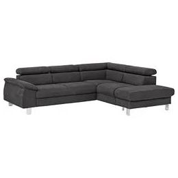 Ecksofa COTTA "Komaris L-Form" Sofas Gr. B/H/T: 249 cm x 72 cm x 100 cm, Feinstruktur, Ottomane rechts, ohne Bettfunktion-ohne Bettkasten-ohne RGB-LED-Beleuchtung-mit Kopfteilverstellung, braun (mud) inklusive Kopf- bzw. Rückenverstellung, wahlweise Bettfunktion