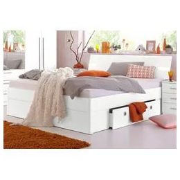 Stauraumbett Schlafkontor "Mars", weiß, B:186cm H:97cm L:216cm, Betten, inklusive 2 Schubkästen und LED-Beleuchtung