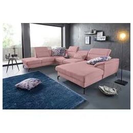 Sit & More Wohnlandschaft SIT & MORE "Percy U-Form" Sofas Gr. B/T: 343cm x 235cm, Feinstruktur, Recamiere rechts, mit Kopfteilverstellung-mit schwarzem Nickelfuß, rosa (altrosa) 15 cm Fußhöhe, Sitztiefenverstellung, wahlweise in 2 Fußfarben