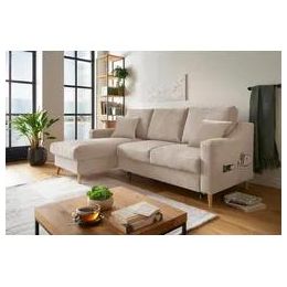 Ecksofa Inosign "Valentina L-Form" Sofas Gr. B/H/T: 228cm x 94cm x 150cm, Luxus-Microfaser, Recamiere links-Bettfunktion rechts, beige (creme) 2 Zierkissen, mit Seitentasche, ausziehbarer Liegefläche, Bettkasten