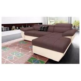 Ecksofa COTTA "Speedway L-Form" Sofas Gr. B/H/T: 265cm x 79cm x 102cm, Kunstleder SOFTLUX-Luxus-Microfaser, Recamiere rechts, mit Bettfunktion-mit Bettkasten-mit Kopfteilverstellung, braun (creme/braun) inklusive Kopfteilverstellung, wahlweise mit Bettfunktion + Bettkasten