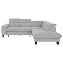 Ecksofa COTTA "Morven L-Form" Sofas Gr. B/H/T: 249cm x 75cm x 207cm, Flachgewebe, Ottomane rechts, mit Bettfunktion-mit Bettkasten-mit Ladestation-mit Kopfteilverstellung, grau (light grey) Kopfteilverstellung, wahlweise mit Bettfunktion und Bettkasten