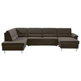 Wohnlandschaft CALIZZA INTERIORS "Onyx U-Form" Sofas Gr. B/H/T: 335cm x 90cm x 196cm, Flachgewebe, Recamiere rechts, mit Bettfunktion und Bettkasten, braun (mocca) wahlweise mit Bettfunktion und Bettkasten