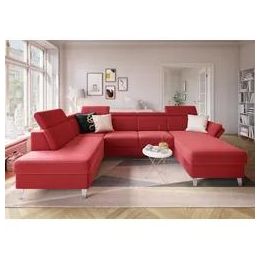 Sit & More Wohnlandschaft SIT & MORE "Vincenzo U-Form" Sofas Gr. B/H/T: 317cm x 84cm x 93cm, Flachgewebe, Ottomane links, mit Kopfteilverstellung, rot inklusive Kopfteilverstellung, wahlweise mit Bettfunktion, Bettkasten