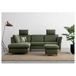 Ecksofa Home Affaire "Trelleborg L-Form" Sofas Gr. B/H/T: 252 cm x 86 cm x 213 cm, Feincord, Ottomane links, mit Bettfunktion-mit Stauraum, grün (olive) wahlweise mit Bettfunktion und Bettkasten, inkl. Federkern-Polsterung