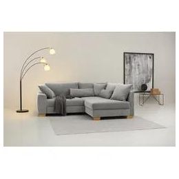 Ecksofa Home Affaire "Helena II, L-Form" Sofas Gr. B/H/T: 227 cm x 77 cm x 190 cm, Aqua Clean Pascha, Ottomane rechts, mit Bettfunktion, grau (melange) Mit Federkern, wahlweise mit Bett und Taschenfederkern