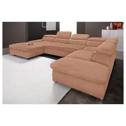 Sit & More Wohnlandschaft SIT & MORE "Alcudia U-Form" Sofas Gr. B/H/T: 349cm x 73cm x 226cm, Luxus-Microfaser ALTARA NUBUCK, Recamiere links, mit Bettfunktion, braun wahlweise mit Bettfunktion