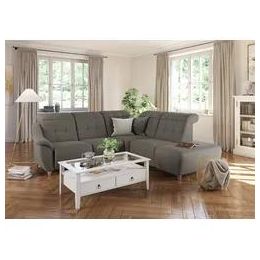 Ecksofa Home Affaire "Boston L-Form" Sofas Gr. B: 272cm, NaturLEDER, Ottomane rechts, mit Kopfteilverstellung-mit 2 motorischer Relaxfunktionen im 2sitzigen Sofaelement, grau (delphin) Kopfteilverstellung an jeder Sitzfläche, wahlweise Relaxfunktion