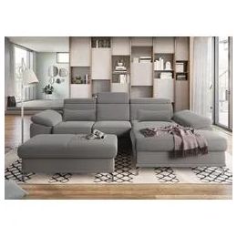 Sit & More Ecksofa SIT & MORE "Cabrio L-Form" Sofas Gr. B/H/T: 295cm x 87cm x 180cm, Struktur fein, Recamiere rechts, mit Sitztiefenverstellung-mit Kopfteilverstellung-mit Armteilfunktion-mit 2 Nierenkissen, grau mit Sitztiefen- und Armteilverstellung sowie Federkern, 2 Nierenkissen