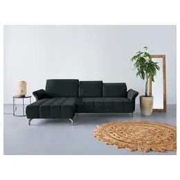 Ecksofa Inosign "Fresh L-Form" Sofas Gr. B/H/T: 281 cm x 79 cm x 185 cm, Samtoptik, mega-Recamiere links, mit Armteilverstellung-mit Kopfteilverstellung, grün (dunkelgrün) Federkern, wahlweise Kopfteilverstellung und motorischer Vorziehsitz