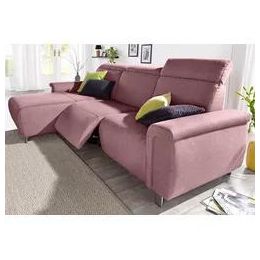 Sit & More Ecksofa SIT & MORE "Township L-Form", rosa (altrosa), B:253cm H:102cm T:168cm, Luxus-Microfaser (100% Polyester), NaturLEDER Punch (echtes Rindsleder) in Sitz und Rücken. Korpus in passendem Kunstleder SOFTLUX bezogen, Luxus-Microfaser ALTARA NUBUCK (100% Polyester), Sofas, wahlweise mit elektrischer Wallfree-Funktion