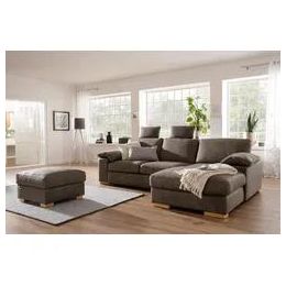 Ecksofa Home Affaire "Ventura L-Form" Sofas Gr. B/H/T: 277cm x 86cm x 172cm, Luxus-Microfaser, Recamiere rechts, mit Bettfunktion-mit Bettkasten, grau (anthrazit) wahlweise mit Bettfunktion und BettfunktionBettkasten