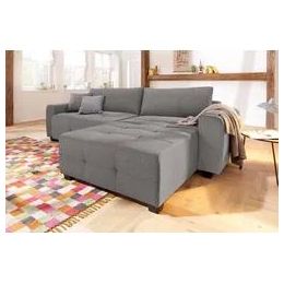 Ecksofa Home Affaire "Bella L-Form" Sofas Gr. B/H/T: 254cm x 87cm x 162cm, Struktur fein, Ottomane beidseitig montierbar, ohne Bettfunktion, grau wahlweise mit Bettfunktion und Bettkasten, Steppung im Sitzbereich