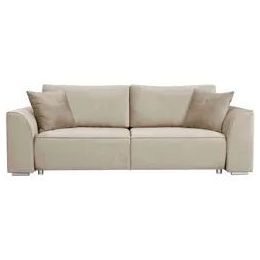 3-Sitzer Inosign "Beatrice Schlafsofa" Sofas Gr. B/H/T: 250cm x 92cm x 107cm, Samtoptik, mit Bettfunktion-mit Bettkasten-Liegefläche 197cm, beige (creme) wahlweise auch mit Bettfunktion und Bettkasten, incl. 2 Zierkissen