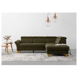 Ecksofa Home Affaire "Lindgren L-Form" Sofas Gr. B/H/T: 249 cm x 84 cm x 217 cm, Struktur, Ottomane rechts, mit TV-Funktion motorisch-mit Stauraum-mit Kopfteilverstellung-ohne Bettfunktion mit einklappbaren Rollen-mit Federkern, grün (khaki) wahlweise mit TV-Funktion, Stauraum und Kopfteilverstellung