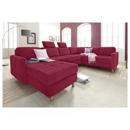 Sit & More Wohnlandschaft SIT & MORE "Pablo U-Form" Sofas Gr. B/H/T: 292cm x 80cm x 87cm, Luxus-Microfaser ALTARA NUBUCK, Recamiere links, ohne Funktion, rot (bordeaux) wahlweise mit Bettfunktion und Bettkasten