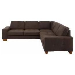 Ecksofa Home Affaire "Puccini L-Form" Sofas Gr. B/H/T: 276 cm x 86 cm x 271 cm, Luxus-Microfaser Lederoptik, ohne Bettfunktion-ohne Schubladen, braun (mocca) mit Federkern, Sitztiefenverstellung, Kontrastnaht