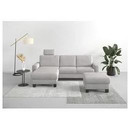 Ecksofa Home Affaire "Summer L-Form" Sofas Gr. B/H/T: 249 cm x 91 cm x 164 cm, Feincord, Recamiere links, ohne Bettfunktion-ohne Bettkasten-mit Federkern, silberfarben (silber) mit Recamiere, oder ohne Bettfunktion und Bettkasten, Cord-Bezug