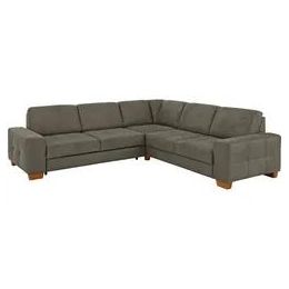 Ecksofa Home Affaire "Puccini L-Form" Sofas Gr. B/H/T: 276 cm x 86 cm x 271 cm, Luxus-Microfaser Lederoptik, mit Bettfunktion-mit Schubladen, braun (savannah) mit Federkern, Sitztiefenverstellung, Kontrastnaht