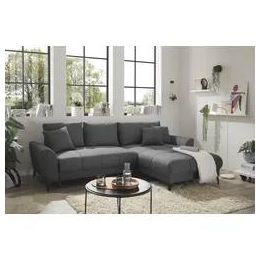 CARRYHOME Ecksofa ED EXCITING DESIGN "Bern L-Form" Sofas Gr. B/H/T: 281cm x 91cm x 189cm, Webstoff, Recamiere beidseitig montierbar, inkl. 2 Rückenkissen (67x47)-inkl. 1 Rückenkissen (100x47)-inkl. 2 Zierkissen (40x40)-inkl. 1 Zierkissen (45x45), grau (anthrazit) frei im Raum stellbar, mit Bettkasten, Schlaffunktion