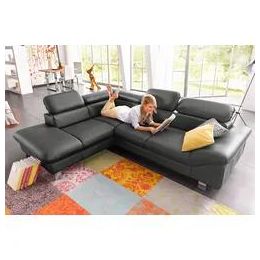 Ecksofa COTTA "Driver L-Form" Sofas Gr. B/H/T: 268cm x 73cm x 214cm, Kunstleder SOFTLUX, Ottomane links, mit Kopfteilverstellung-ohne Bettfunktion und Bettkasten, grau (fango) mit Kopfteilverstellung, wahlweise Bettfunktion