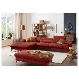 Ecksofa W.Schillig "piedroo" Sofas Gr. B/H/T: 343cm x 70cm x 193cm, Stoff S37, Longchair links, mit Kopfteilverstellung-mit motorischer Sitztiefenverstellung, rot (marsala s37) Kopfteilverstellung, wahlweise mit Sitztiefenverstellung, Breite 343cm