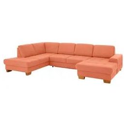 Wohnlandschaft Home Affaire "Puccini U-Form" Sofas Gr. B/H/T: 340cm x 86cm x 224cm, Luxus-Microfaser, Ottomane links, mit Bettfunktion-ohne Stauraum, orange (terra) mit Federkern, Sitztiefenverstellung, Kontrastnaht