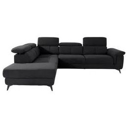 Ecksofa COTTA "Springs L-Form" Sofas Gr. B/H/T: 290cm x 79cm x 235cm, Microfaser, Ottomane links, mit Kopfteilverstellung-ohne Relaxfunktion-ohne Bettkasten, schwarz