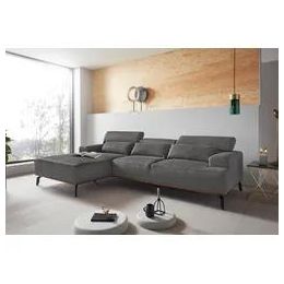 Ecksofa Places of Style "Performance L-Form" Sofas Gr. B/H/T: 285cm x 74cm x 171cm, Luxus-Microfaser Lederoptik, Recamiere links, mit Kopfteilverstellung-mit Nierenkissen, grau (steel) mit Kopfteilverstellung und dekorativer Massivholz-Zierleiste in Eiche