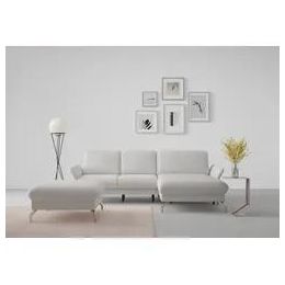 Sit & More Ecksofa SIT & MORE "Fashion L-Form" Sofas Gr. B/H/T: 253cm x 84cm x 165cm, Soft clean, Recamiere rechts, mit Kopfteilverstellung-mit Vorziehsitz, motorisch-mit Metallfuesse Nickel satiniert, grau (hellgrau) wahlweise mit Kopfteilverstellung, Vorziehsitz, motorisch, Nickelfüße