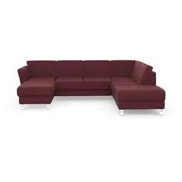 Sit & More Wohnlandschaft SIT&MORE "Visby U-Form" Sofas Gr. B/H/T: 303 cm x 87 cm x 213 cm, Soft clean, Ottomane rechts, ohne Bettfunktion-ohne Stauraum, rot (bordeaux) Wahlweise mit Bettfunktion und Stauraum, frei im Raum stellbar