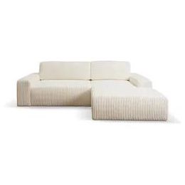 Ecksofa WERK2 "Hugo-L L-Form" Sofas Gr. B/H/T: 267cm x 85cm x 167cm, Breitcord, Recamiere rechts, Schlaffunktion und Bettkasten, beige (creme) Design Ecksofa in Cord mit Schlaffunktion & Bettkasten