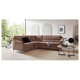 Ecksofa Places of Style "Cardoso L-Form" Sofas Gr. B/H/T: 260cm x 90cm x 230cm, Luxus-Microfaser Lederoptik, langer Schenkel rechts, mit Bettfunktion-mit Schublade-mit Relaxfunktion, braun mit Trapezecke für mehr Sitzkomfort, wahlweise auch Bettfunktion