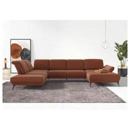 Wohnlandschaft Inosign "Coco U-Form" Sofas Gr. B/H/T: 382 cm x 88 cm x 242 cm, Feincord, mega-Recamiere rechts, mit Sitztiefenverstellung-mit Armteilverstellung-mit Kopfteilverstellung-mit Federkern, rosegold (kupfer) Sitztiefen-, Arm- und Kopfteilverstellung, Cord-Bezug, Fußhöhe 15 cm