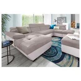 Wohnlandschaft COTTA "Speedway U-Form" Sofas Gr. B/H/T: 332cm x 79cm x 102cm, Kunstleder SOFTLUX-Luxus-Microfaser, Recamiere links, ohne Bettfunktion-ohne Bettkasten-mit Kopfteilverstellung, braun (schlamm, schlamm) wahlweise mit Bettfunktion und Bettkasten